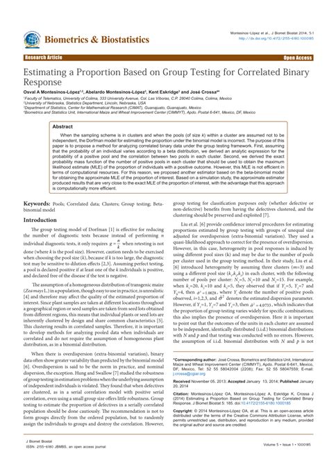pdf estimating a proportion based on group testing for correlated