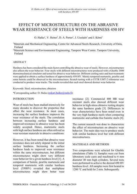 Pdf Effect Of Microstructure On The Abrasive Wear Resistance Of Steels With Hardness 450 Hv