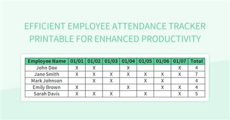 efficient employee attendance tracker printable for enhanced