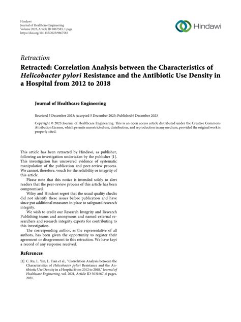 Pdf Retracted Correlation Analysis Between The Characteristics Of Helicobacter Pylori