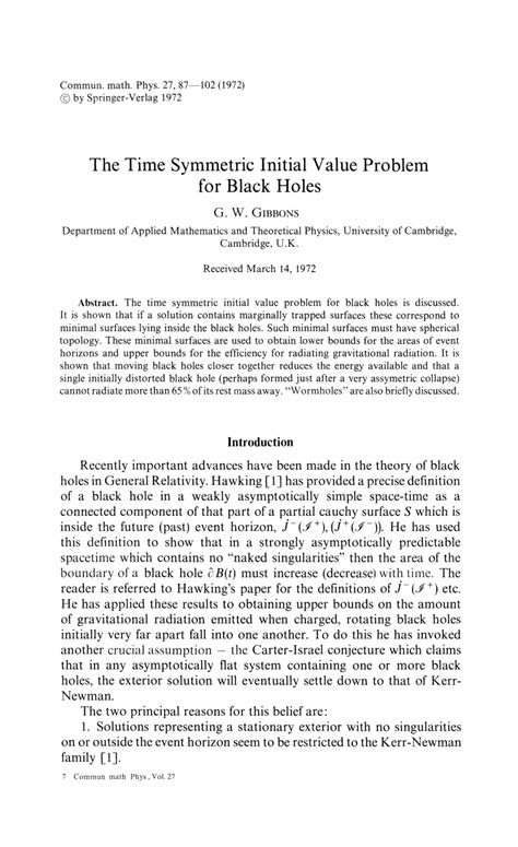 Pdf The Time Symmetric Initial Value Problem For Black Holes