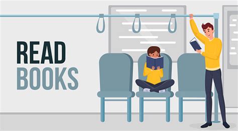 책 평면 벡터 배너 템플릿을 읽습니다 대중 교통에서 유용한 취미를 즐기는 만화 사람들 지하철 기차 포스터 디자인 레이아웃에서