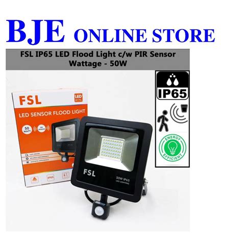 Fsl Fcs068a1 50w Outdoor Weatherproof Smd Led Flood Light Black Cw Pir Motion Sensor Shopee