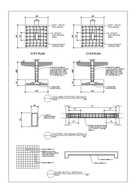 Column And Slab Details C1 F1 Plan C1 F2 Plan Use 7 16mm Ø Rsb Bothways 6 16mm Ø Rsb