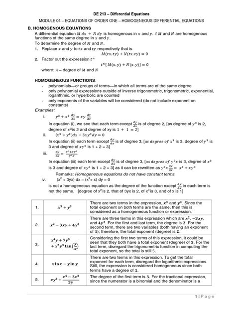 Module 04 Equations Of Order One Homogeneous Differential Equations Pdf Equations