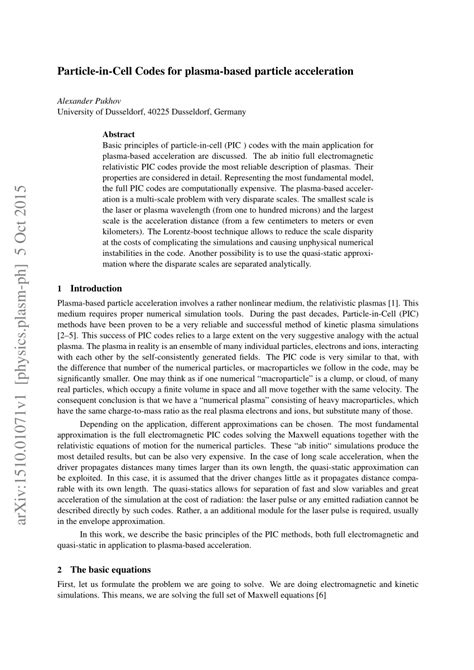 Pdf Particle In Cell Codes For Plasma Based Particle Acceleration