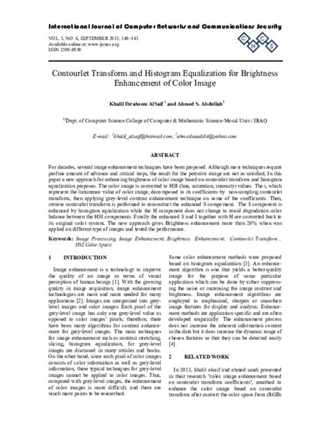 Pdf Contourlet Transform And Histogram Equalization For Brightness Enhancement Of Color Image