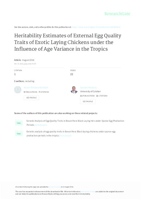 Heritability Estimates Of External Egg Quality Traits Of Exotic Laying Chickens Under The