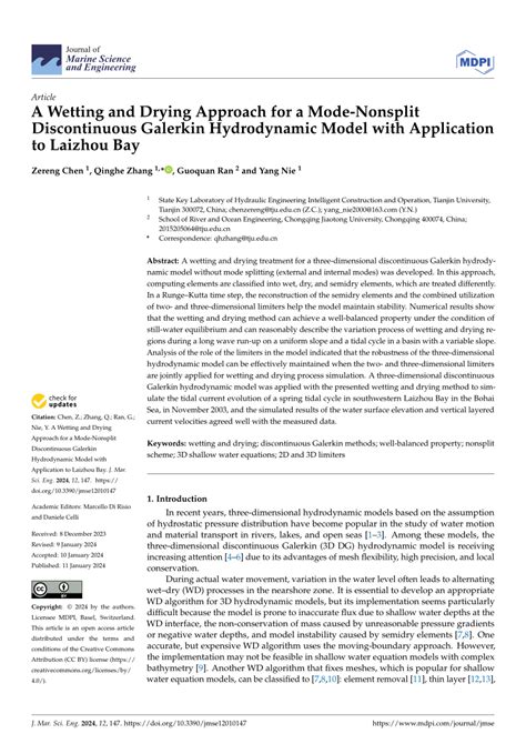 Pdf A Wetting And Drying Approach For A Mode Nonsplit Discontinuous Galerkin Hydrodynamic