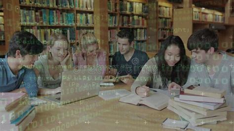 animation of binary code and programming language over multiracial