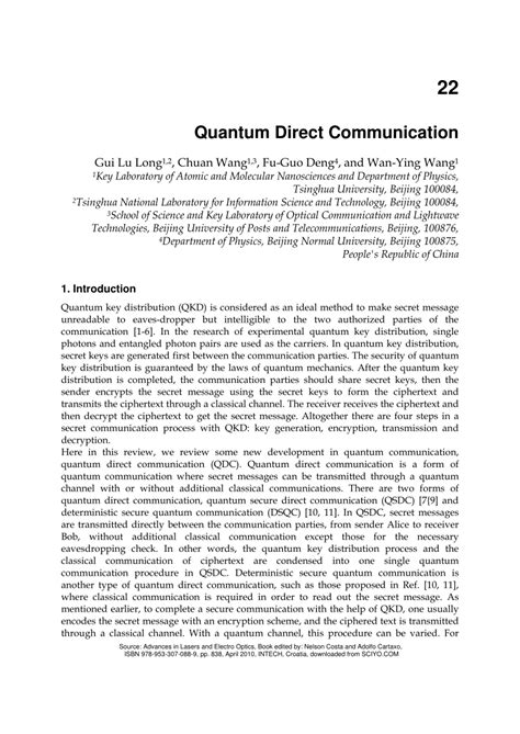 Pdf Quantum Direct Communication