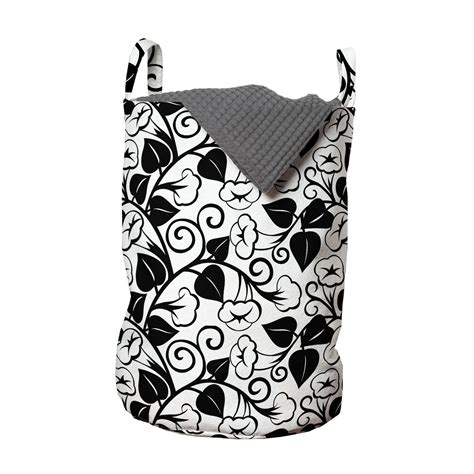 Black And White Laundry Bag Abstract Monochrome Morning Glory Flourish