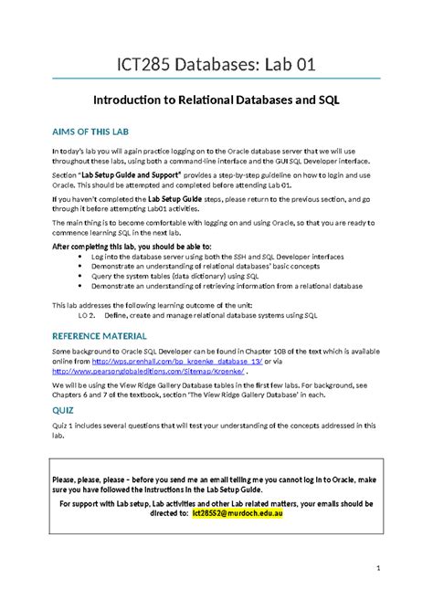 Ict285 Lab 01 Lab Ict285 Databases Lab 01 Introduction To Relational Databases And Sql Aims