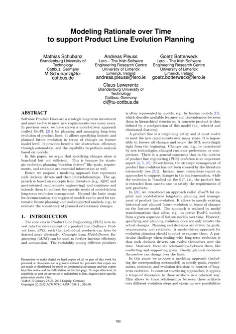 Pdf Modeling Rationale Over Time To Support Product Line Evolution
