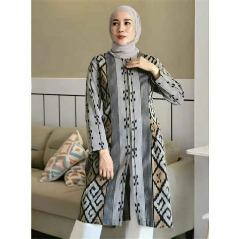 Jual Set Couple Tunik Tenun Etnik Abu Kemeja Tenun Shopee Indonesia