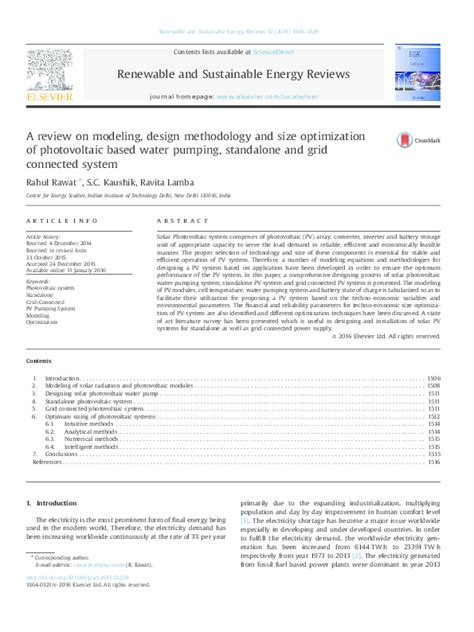 Pdf A Review On Modeling Design Methodology And Size Optimization Of Photovoltaic Based Water