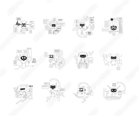 Good And Bad Bots Thin Line Concept Vector Illustrations Set Internet