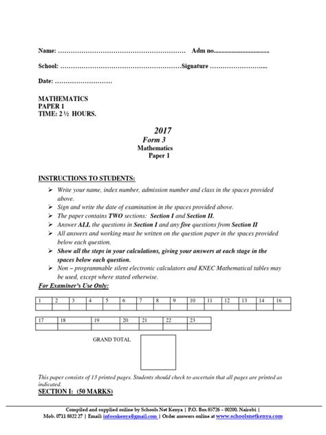 Mathematics Paper 1 Questions Form 3 Term 3 2017 Pdf Pound Sterling