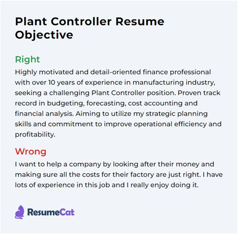 Top 17 Plant Controller Resume Objective Examples