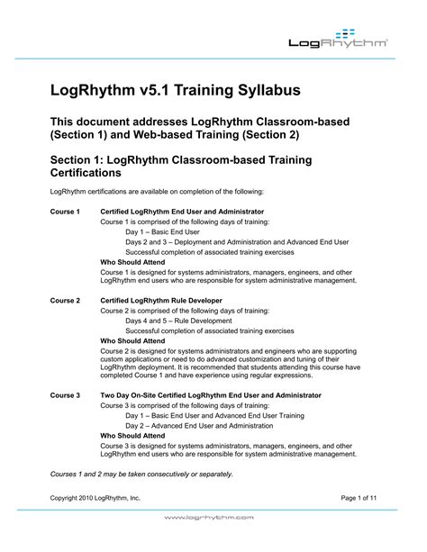 Logrhythm Training Syllabus Data Sheet Pdf