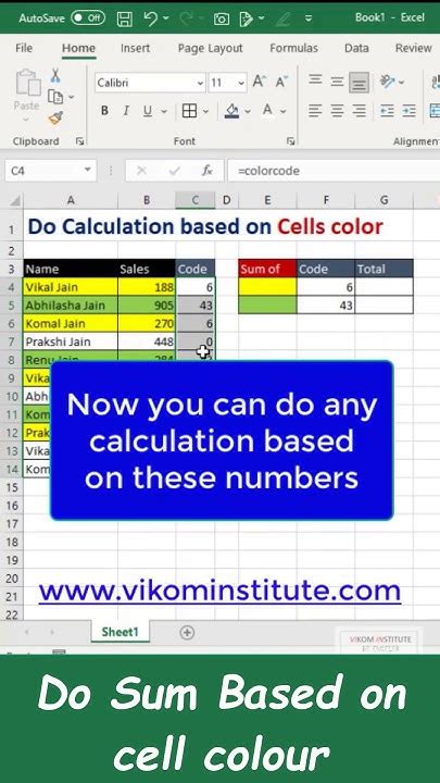 Do Sum Based On Color Vikaljain Excel Cellcolor Youtube