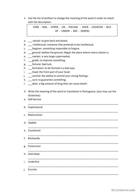105 Prefixes English ESL Worksheets Pdf Doc