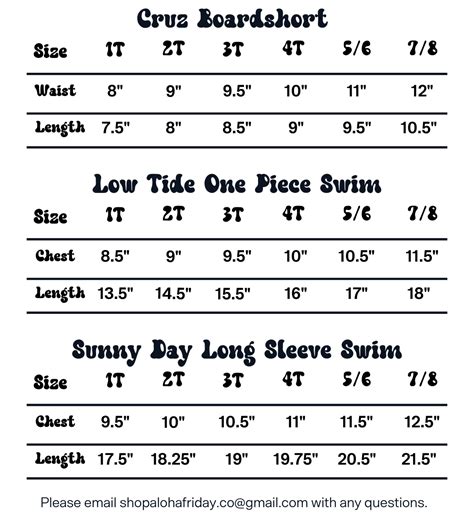 Size Chart Aloha Friday