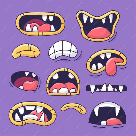 손으로 그린 화난 입 만화 그림 무료 벡터