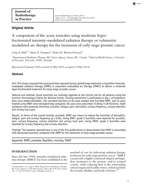 Pdf A Comparison Of The On Treatment Side Effects Using Intensity Modulated Radiation Therapy
