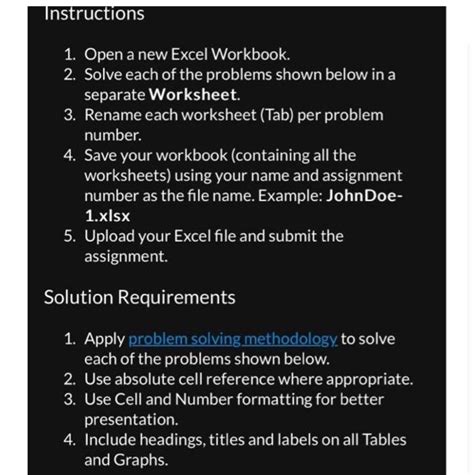 Solved Instructions 1 Open A New Excel Workbook 2 Solve