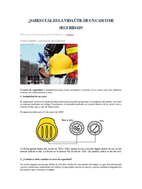 Vida útil Y Caducidad De Cascos De Seguridad Pdf Casco El Plastico