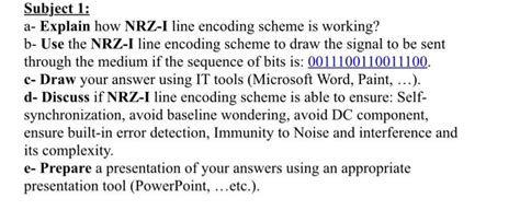 Solved Subject A Explain How NRZ I Line Encoding Scheme Chegg