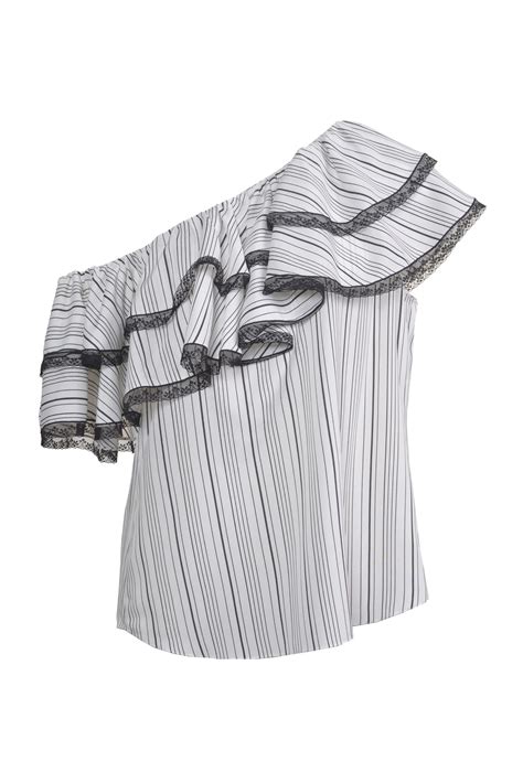 Black And White Stripe Off Shoulder Blouse Senada Thailand