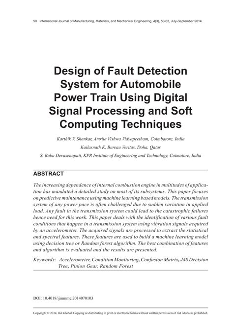 Pdf Design Of Fault Detection System For Automobile Power Train Using
