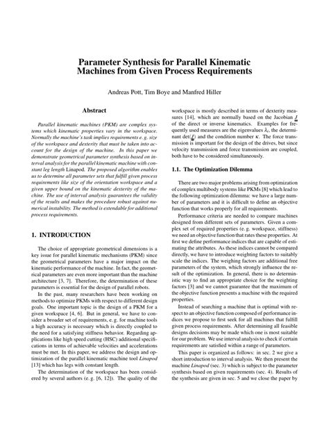 Pdf Parameter Synthesis For Parallel Kinematic Machines From Given Process Requirements