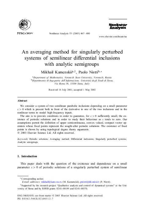 Pdf An Averaging Method For Singularly Perturbed System Of Semilinear Differential Inclusions
