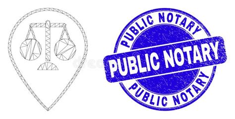 Blue Grunge Public Notary Stamp Seal And Web Carcass Justice Map Marker