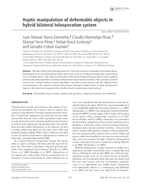 Pdf Haptic Manipulation Of Deformable Objects In Hybrid Bilateral