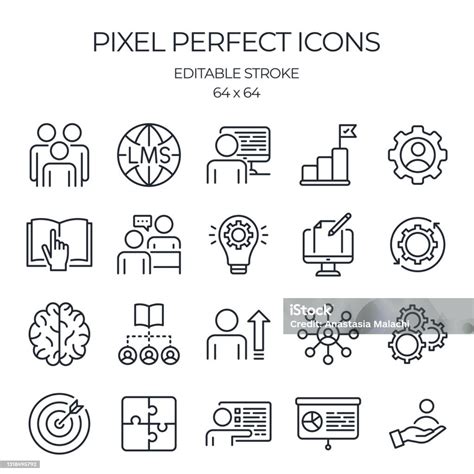 Lms 學習管理系統概念可編輯筆畫輪廓圖示設置隔離在白色背景平面向量插圖上圖元完美64 X 64向量圖形及更多圖示圖片 Istock