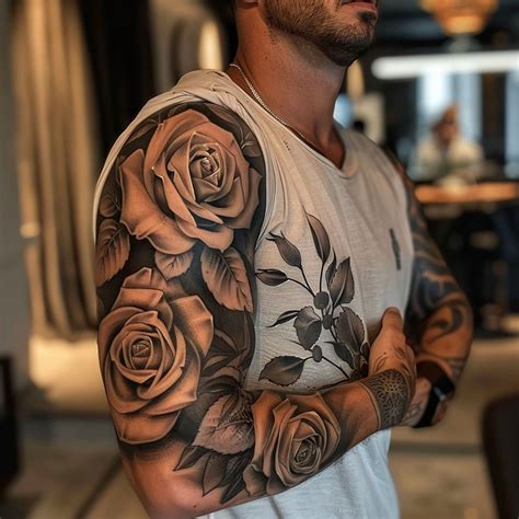 Cool Rose Flower Tattoo For Guys Stunning Designs Rose Arm Sleeve