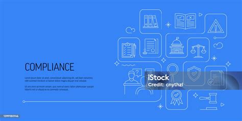 컴플라이언스 관련 벡터 배너 디자인 컨셉 아이콘이 있는 모던 라인 스타일 정부에 대한 스톡 벡터 아트 및 기타 이미지 정부