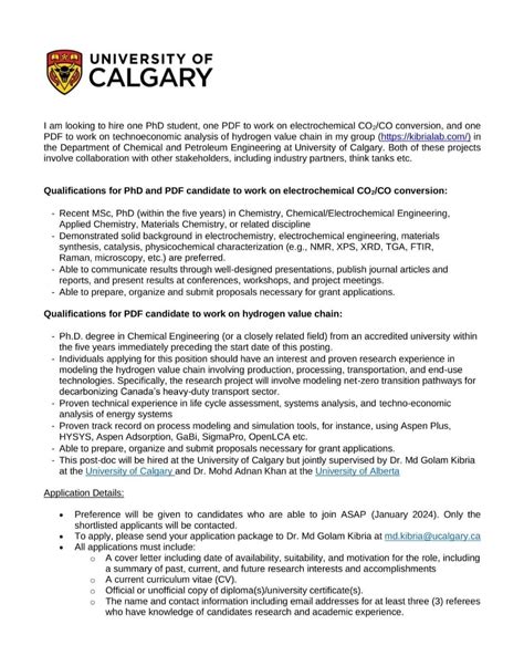 Fully Funded Phd Opportunity Is Available In Electrochemical Co2 Co