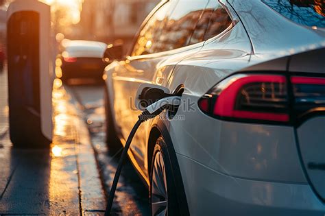 전기 자동차는 충전소에 주차되었습니다