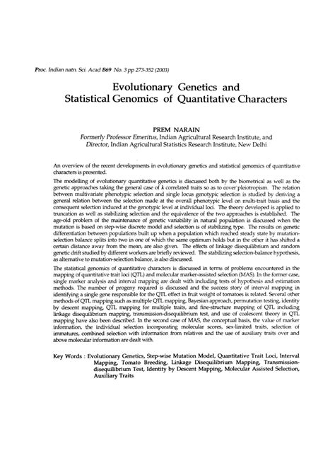 Pdf Evolutionary Genetics And Statistical Genomics Of Quantitative Characters