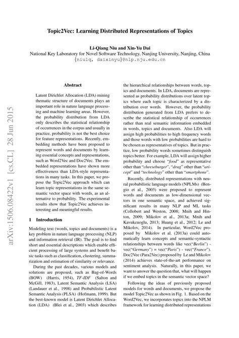 Topic2vec Learning Distributed Representations Of Topics Deepai