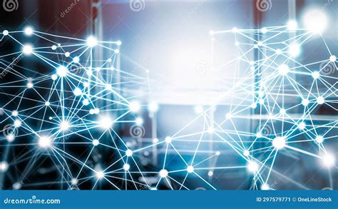 Blurred Symmetrical Abstract Lines And Dots Connected Network Technology Data Center Concept