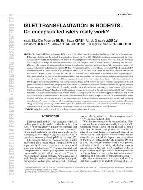 Pdf Islet Transplantation In Rodents Do Encapsulated Islets Really Work