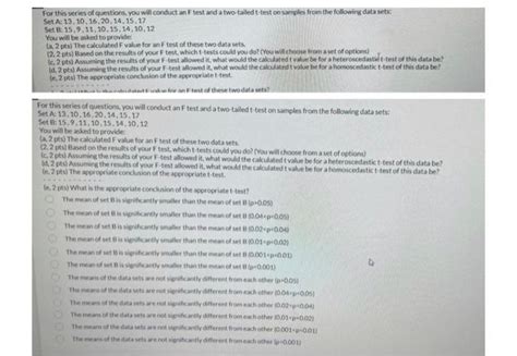 Solved For This Series Of Questions You Will Conduct An F Chegg