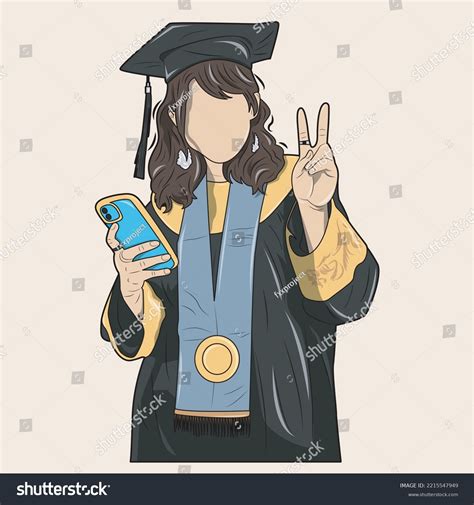 Vector Illustration Beautiful Girl On Graduation Stock Vector Royalty
