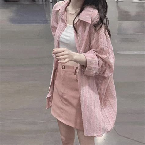 [완전편함 ] 스도르 핑크 줄지 루즈핏 박스 셔츠 남방 블라우스 에이블리